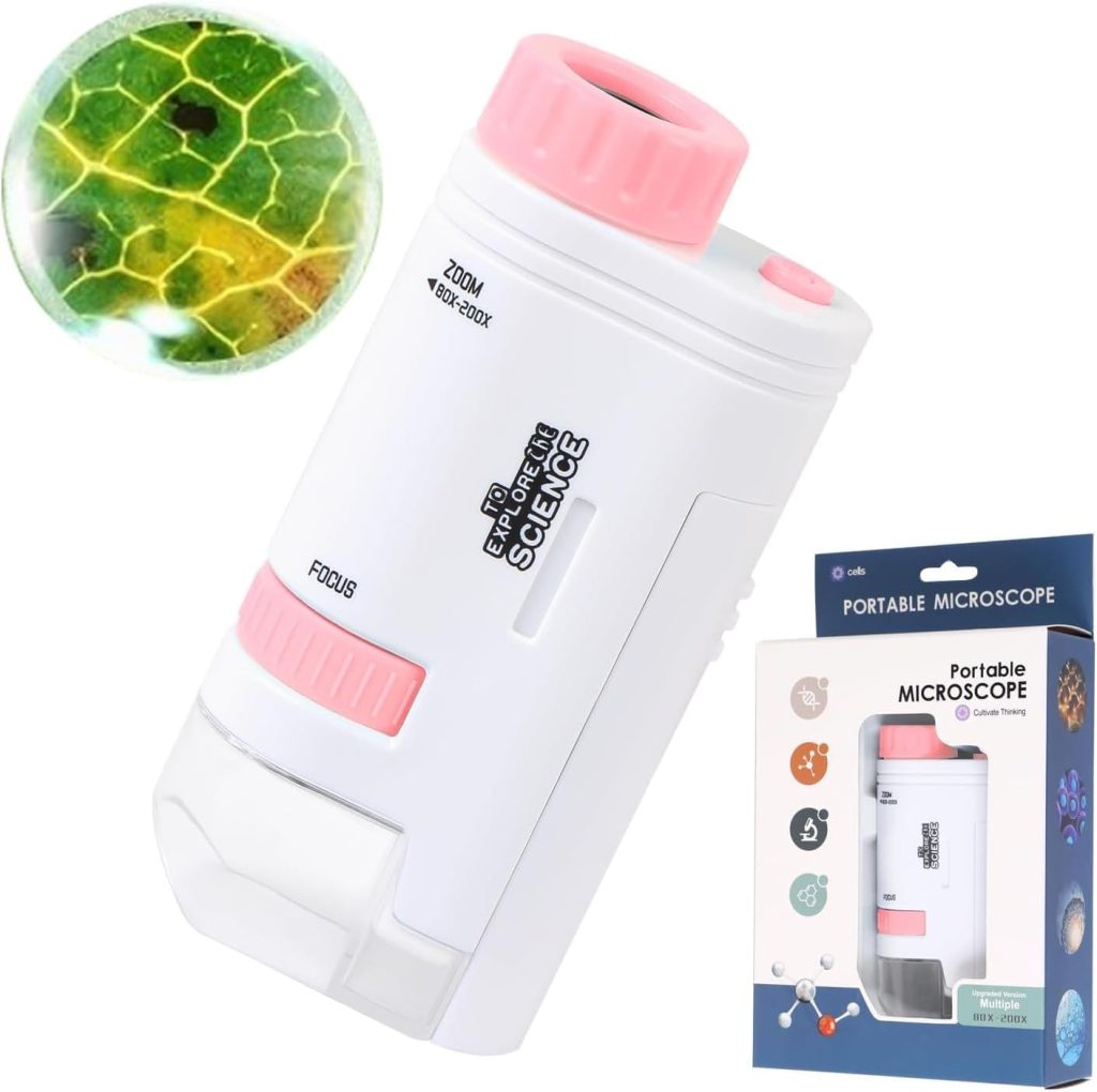Handheld Kids Pocket Microscope 80X–200X with LED Light – Blue or Pink ...