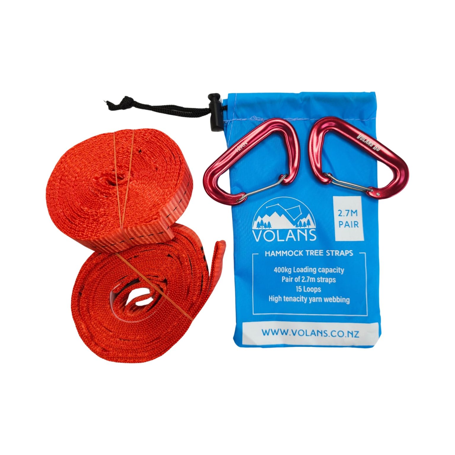 Multi-Loop Hammock Tree Straps Set | 2.7m Red with Carabiners and bag ...