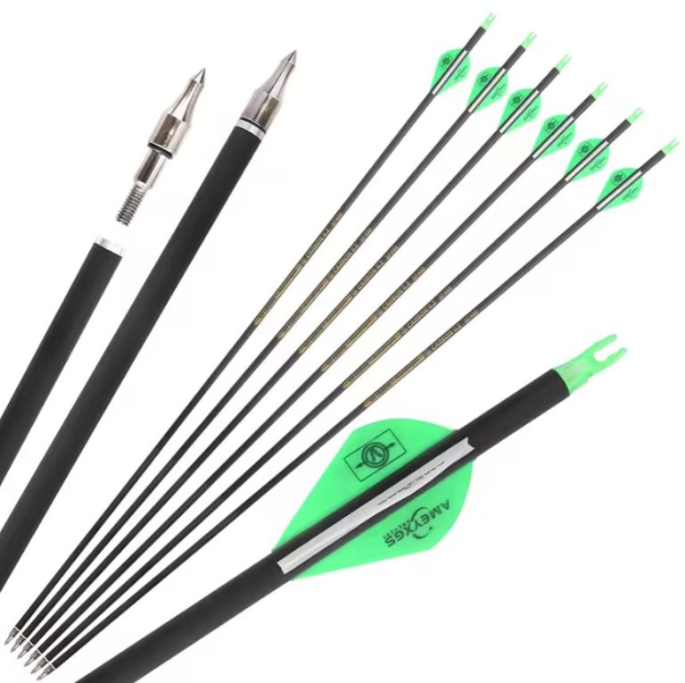Sparrow Carbon Fibre Arrows - 12 pack 6.2mm, 400 spine 80cm length - VOLANS